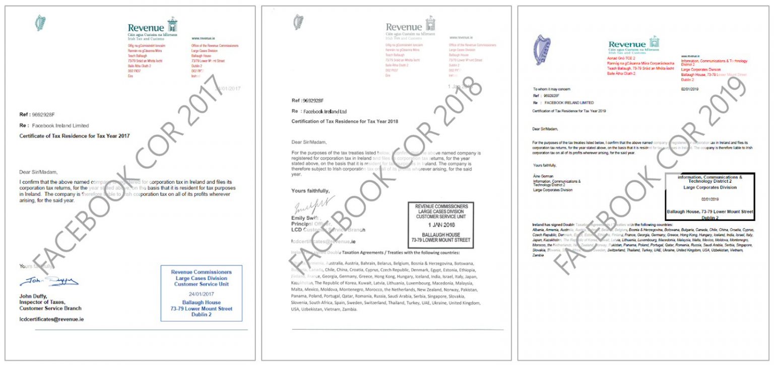 Google, Facebook (Meta), LinkedIn, TikTok Certificate of Residence (COR ...